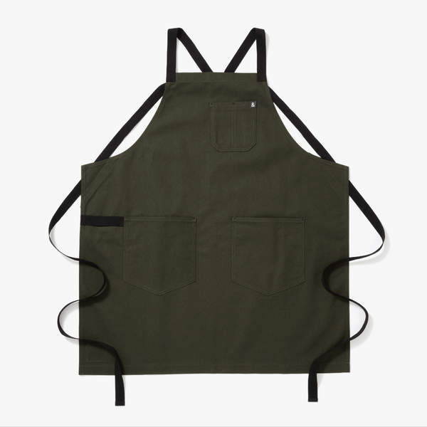 The All Day Crossback Apron - Olive Green Black Straps - Hedley ...
